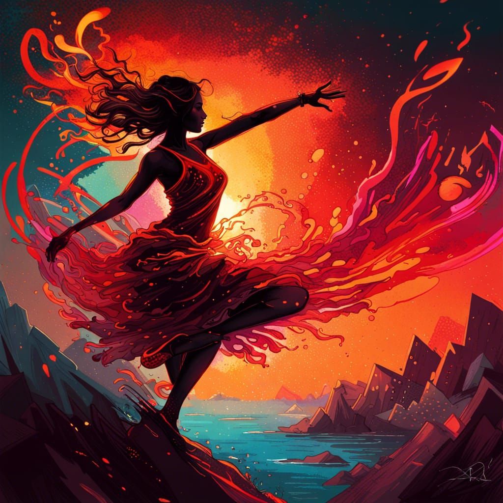 Fire dancer on the mountains - AI Generated Artwork - NightCafe Creator