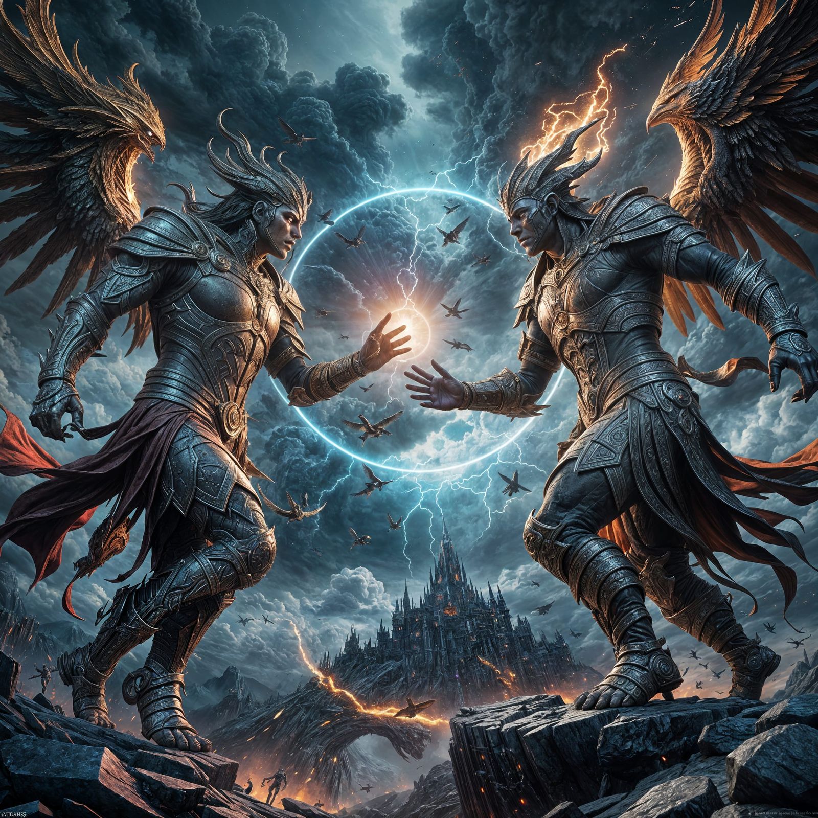 Epic Gods Clash in a Vibrant Sky - AI Art