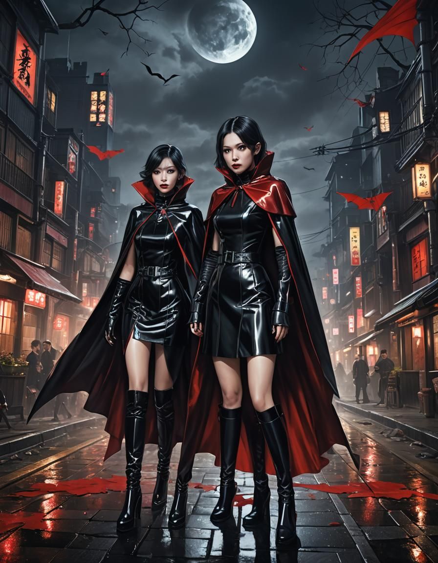 2 different looking and reessed differenty japanese females wearing a ...