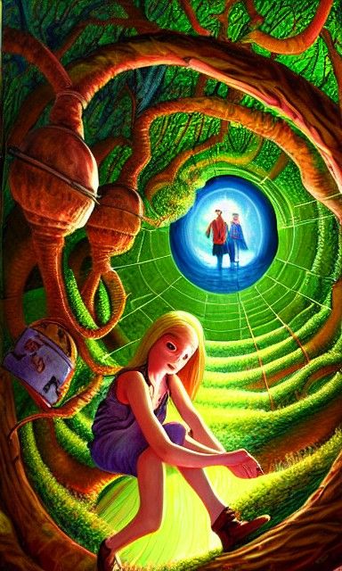 Falling down the rabbit hole HDR oil on canvas detailed painting ...