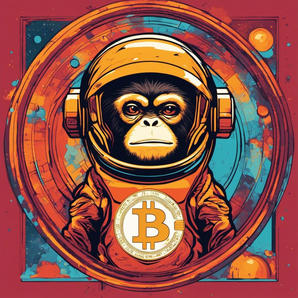 cartoon, dress with bitcoin emblem, space, ufo, red planet, mars ...