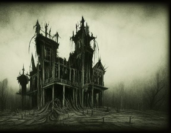 old photo of an amusement creepy horror park from hell with demonic ...