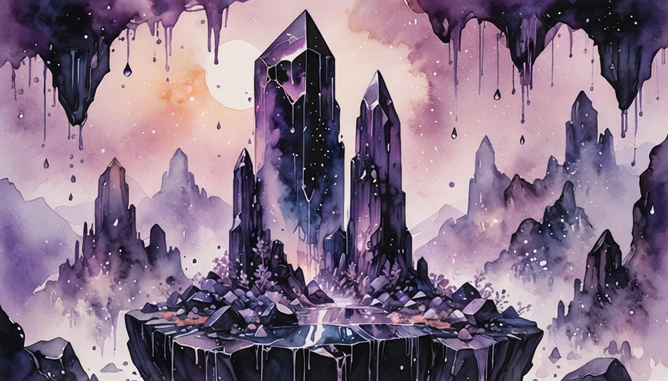 obsidian monolith on floating islands - AI Generated Artwork ...