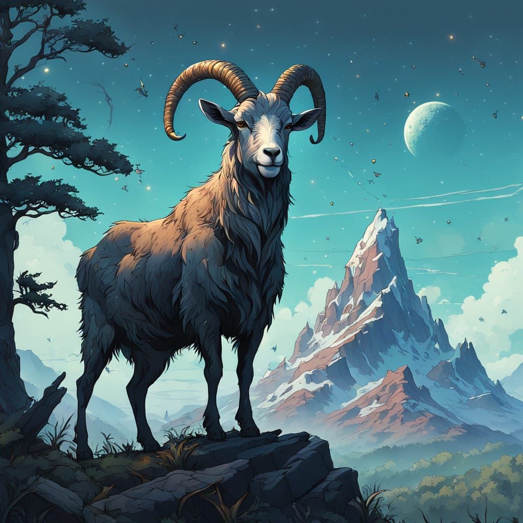 Majestic Goat Leader Surveys Realm in Gentle Wisdo... - AI Art