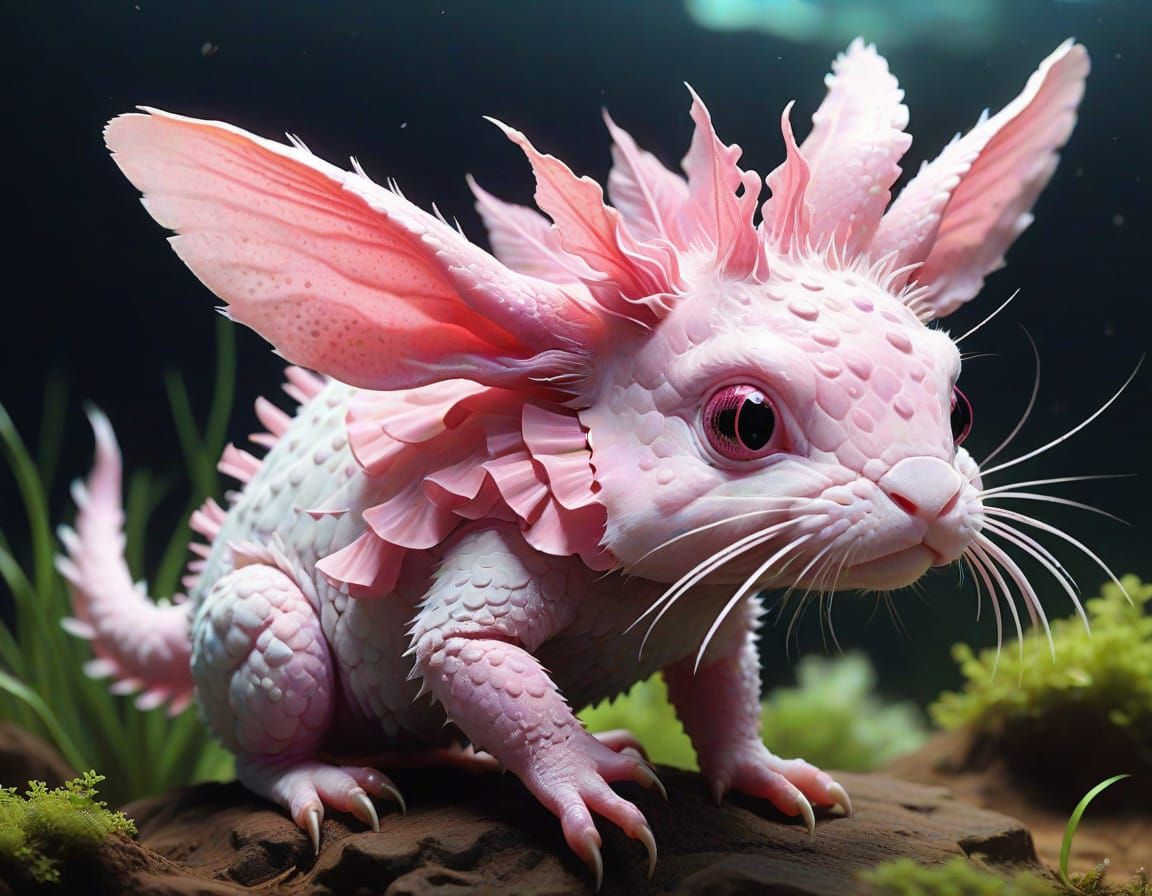 Fascinating Rabbit Axolotl Hybrid with Pink Fur an... - AI Art
