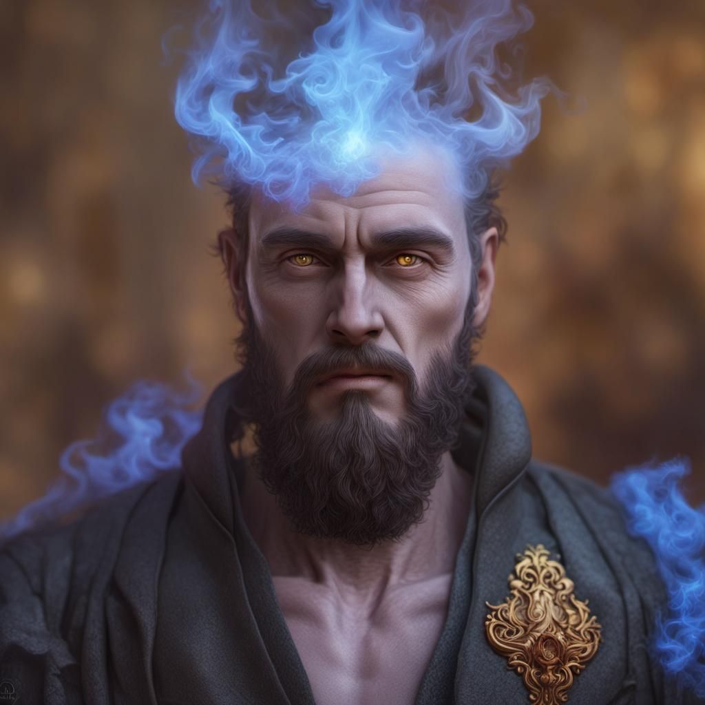 Realistic Fantasy portrait of a Pyro wizard with very masculine ...
