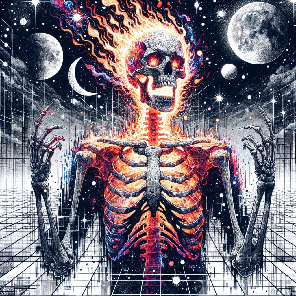 Manga sketch art a gorgeous eyecatching double exposure of a inferno ...