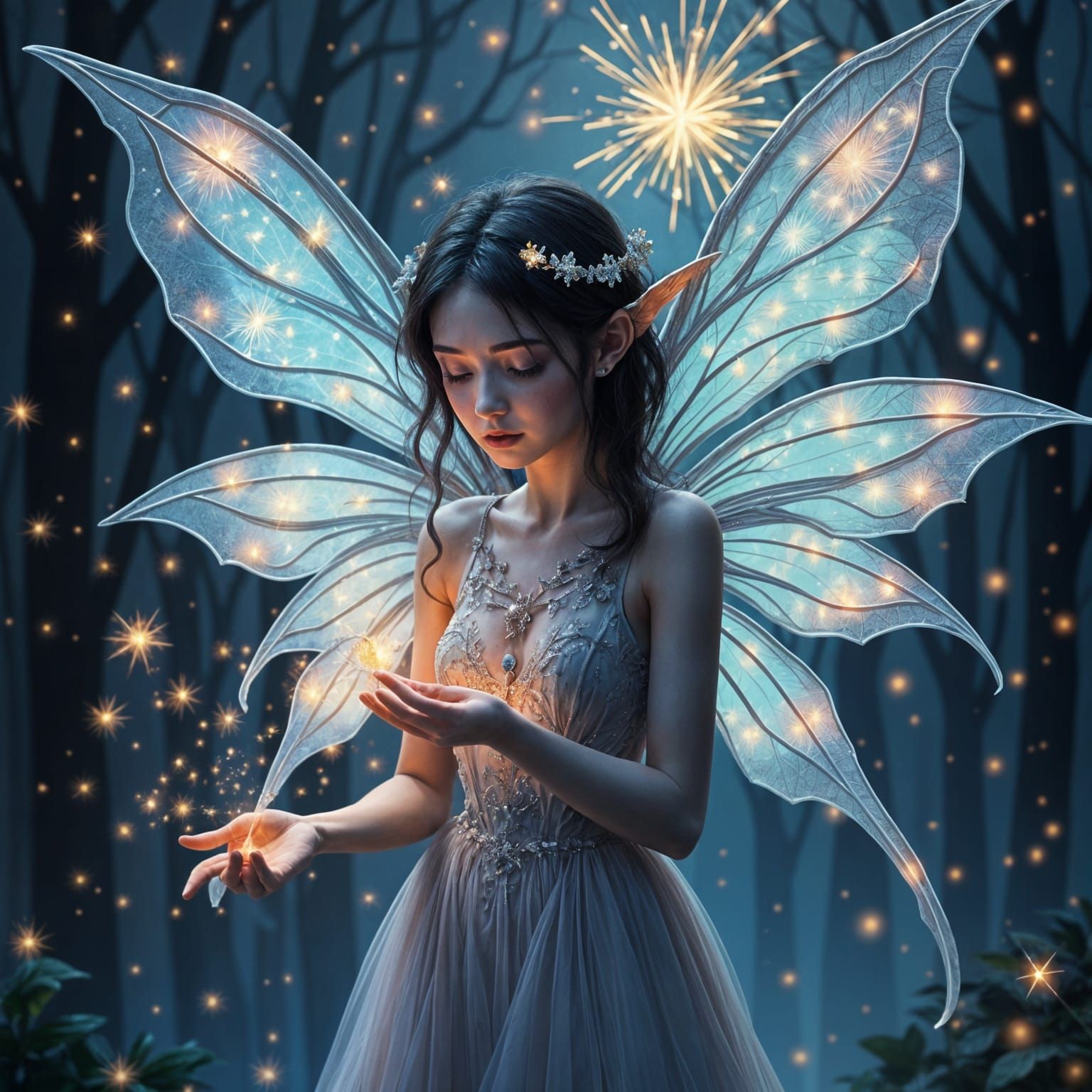 Beautiful New Year fairy, transition from 2024 to 2025, fireworks ...