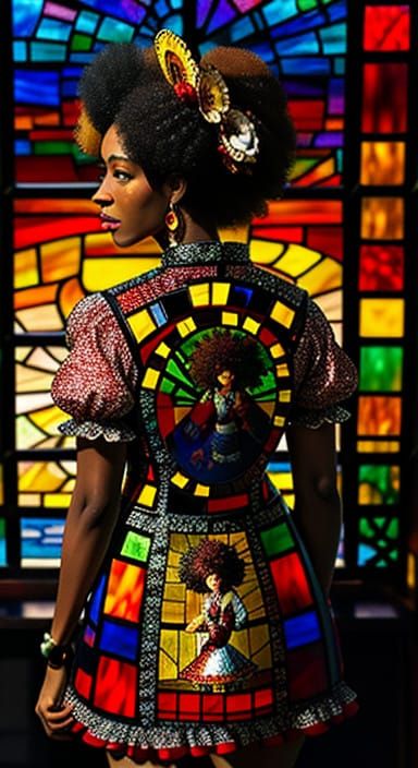 Afro-Victorian Lady in Stained Glass Style