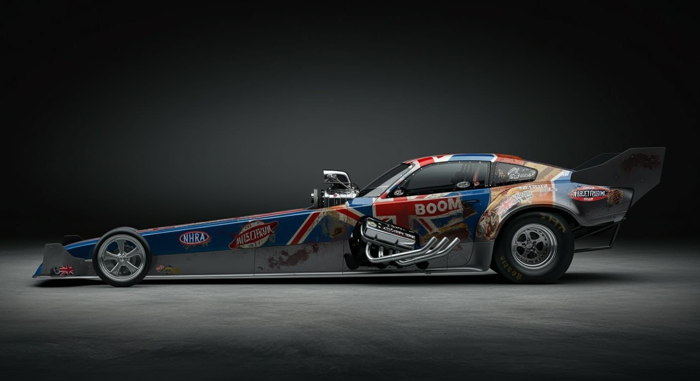 Retro-Futuristic Dragster Concept Car in Bold, Vin... - AI Art