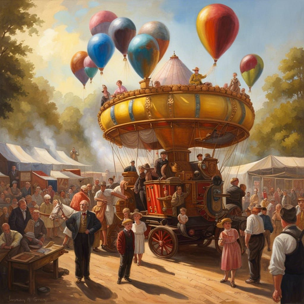 Steam fair on the village green. - AI Generated Artwork - NightCafe Creator