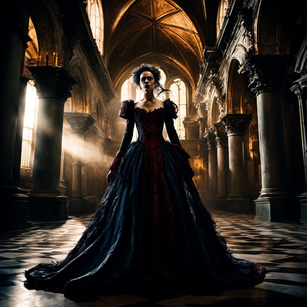 Dramatic Zombie Demon Queen in Baroque Cathedral - AI Art