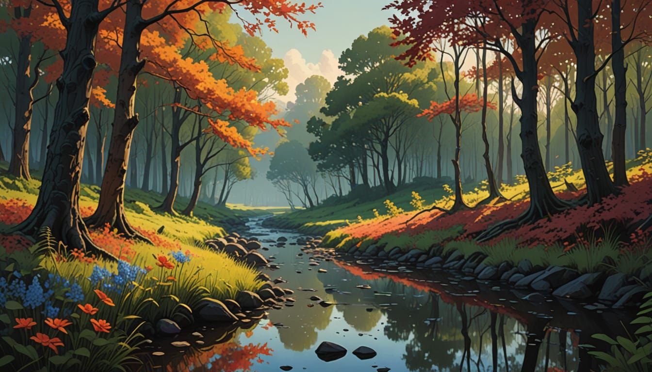 Ethereal Valley at Twilight in Hyperrealistic Styl... - AI Art