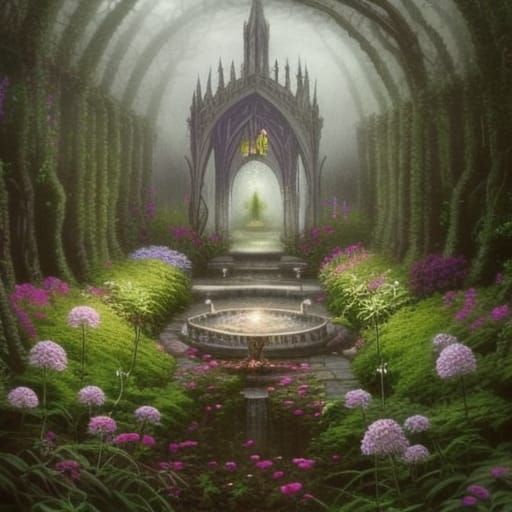 Ethereal gothic Garden with Natural oasis in the middle& gothic vibes ...