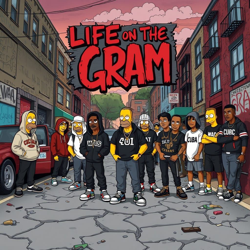 Gritty Urban Block in Cartoon Style - AI Art