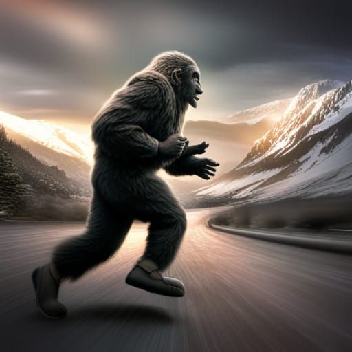 Sasquatch running - AI Generated Artwork - NightCafe Creator