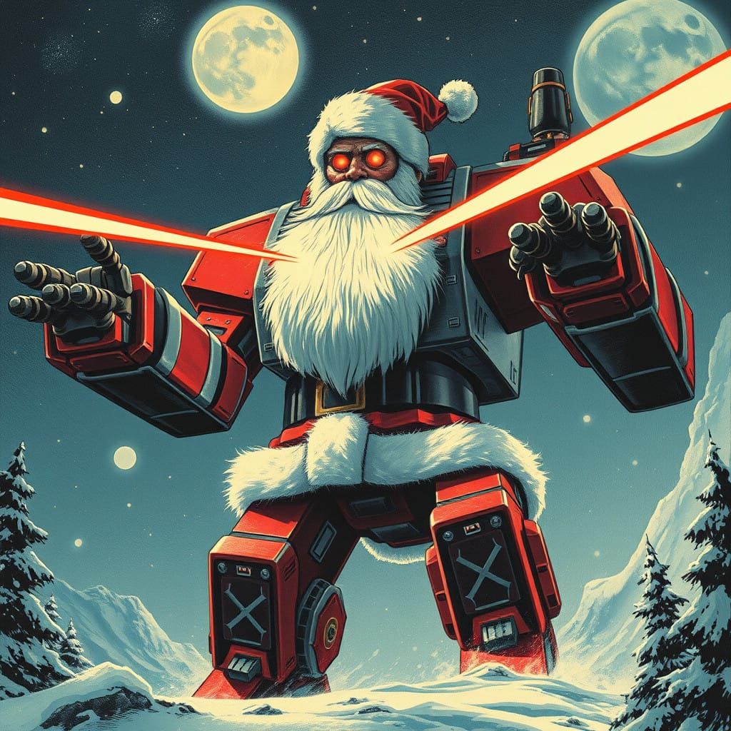 Giant Mecha Santa Claus Fires Blazing Lasers from ... - AI Art