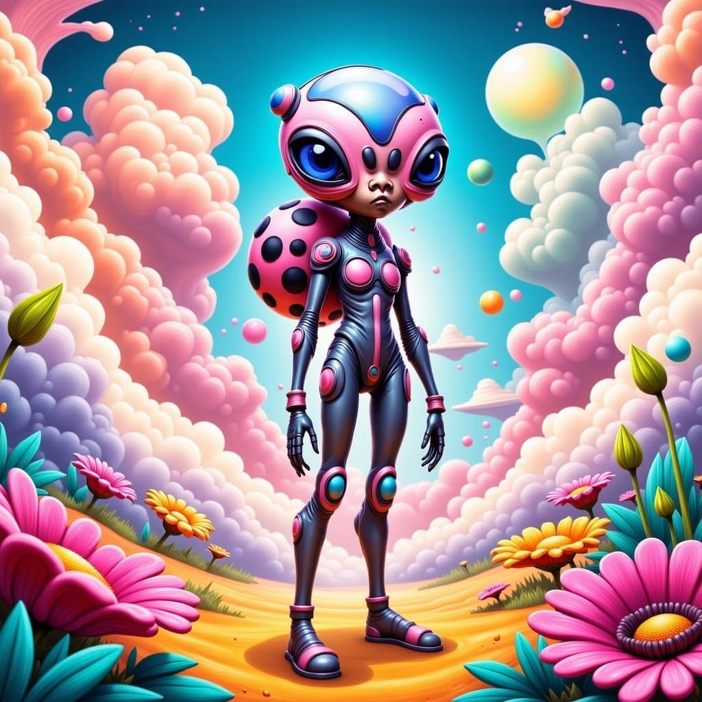 Surreal Ladybug Alien Explores Vibrant Alien Lands... - AI Art