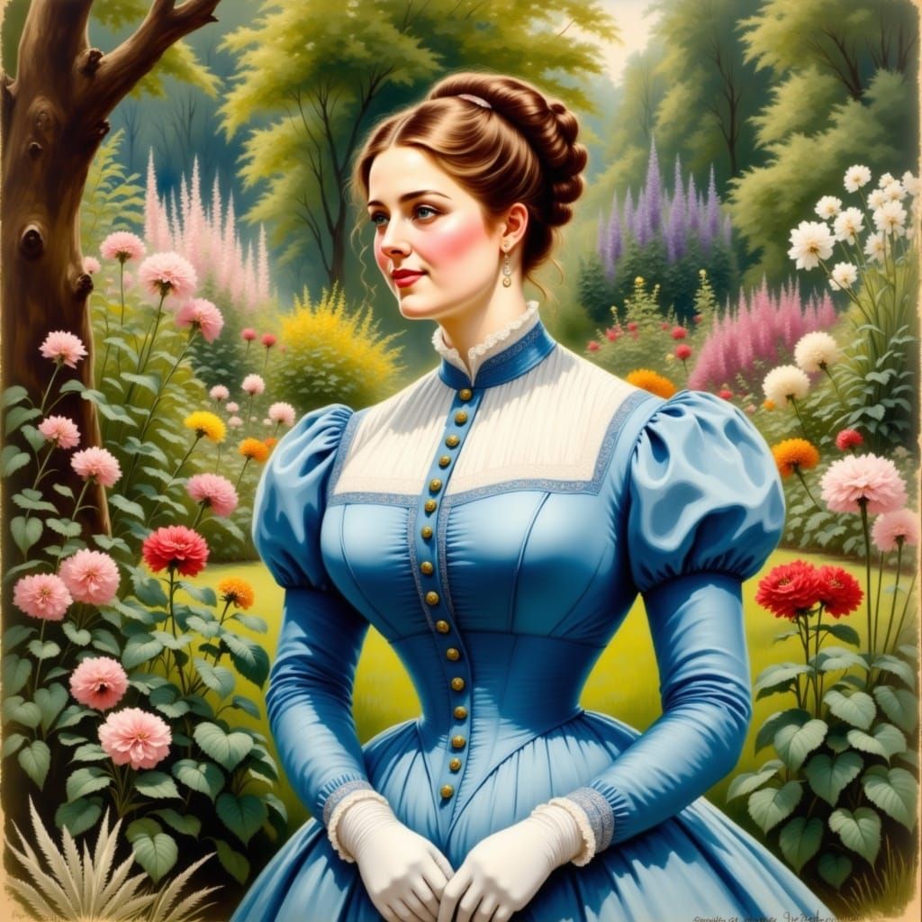 Victorian Lady 🌸🌿💚 - Elegant Victorian Woman Surrounded b...