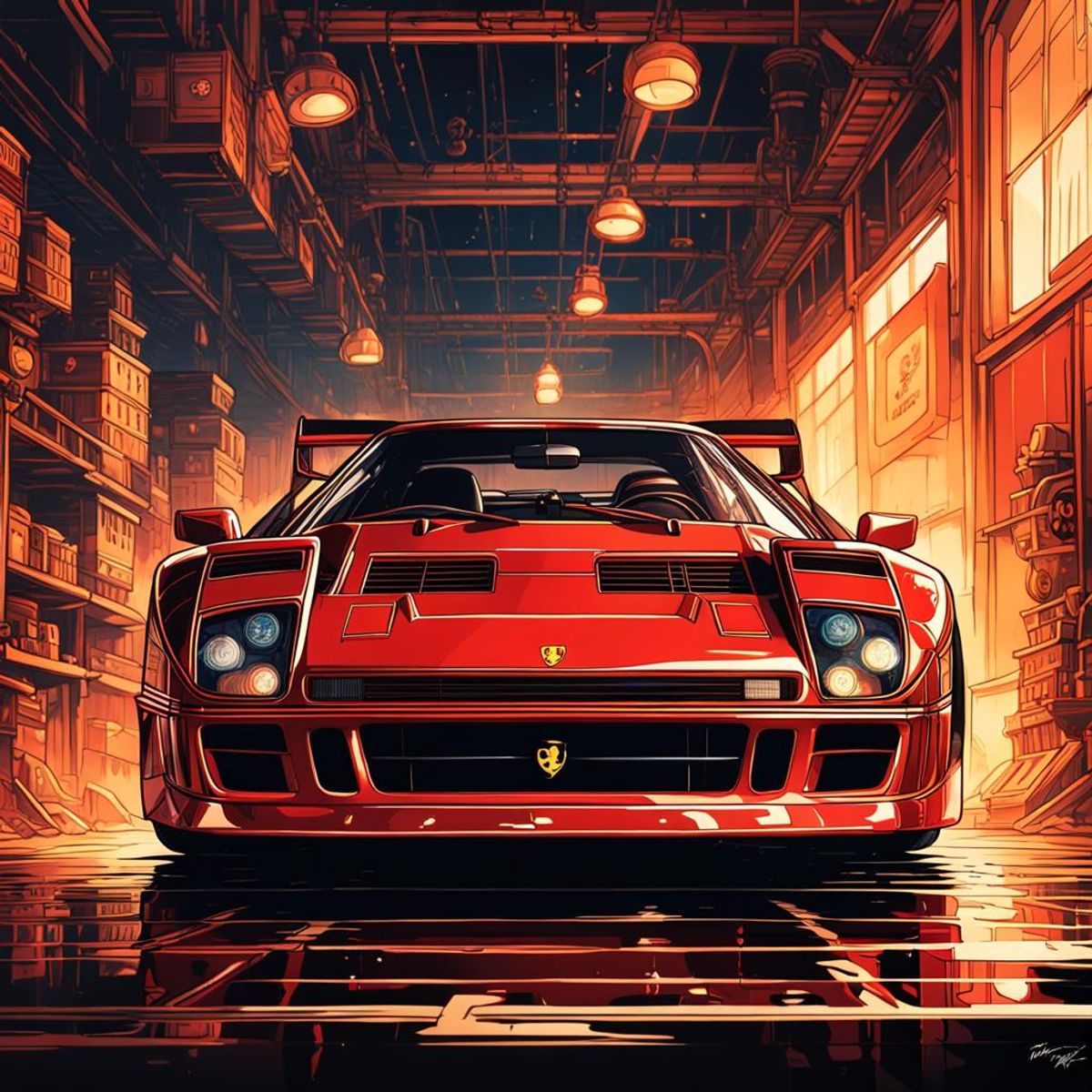 Steampunk style Ferrari f40, Masterpiece, Best Quality, flat, Manga ...