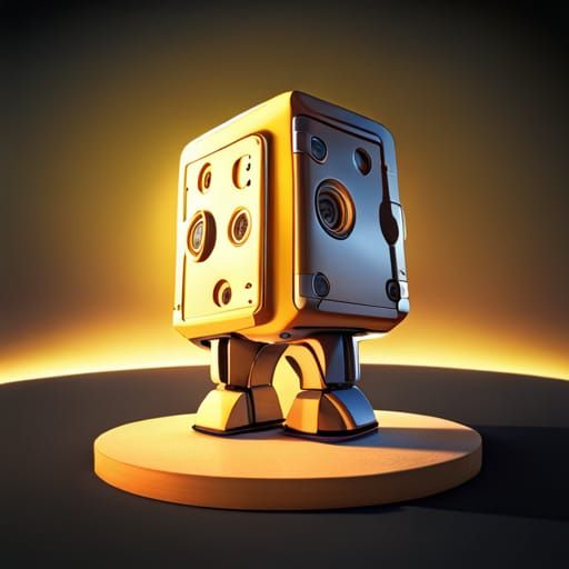 A robot made of Swiss cheese cutting a wheel of Swiss cheese hyperrealism photorealism ambient ...