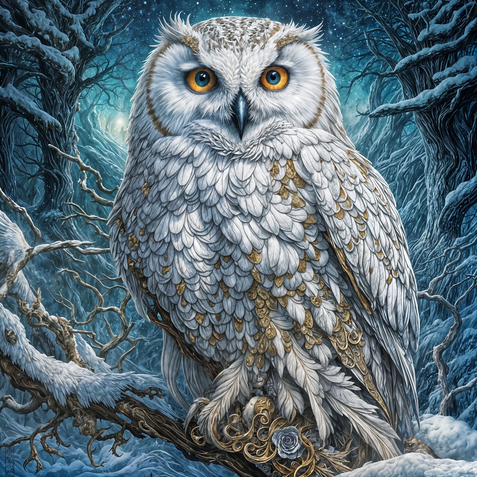 Wings of Winter - Fantasy Snow Owl in Hyperdetailed, Photo-R...