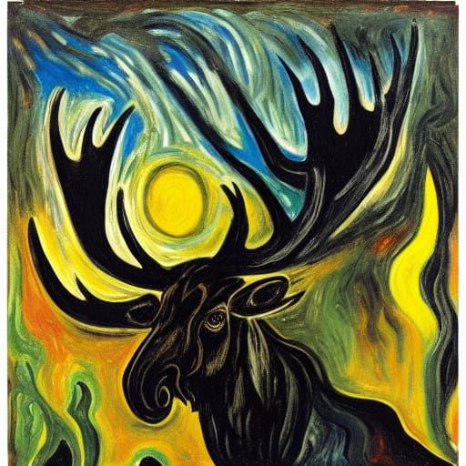 Ancient Moose Sage in Moonlit Forest - AI Art