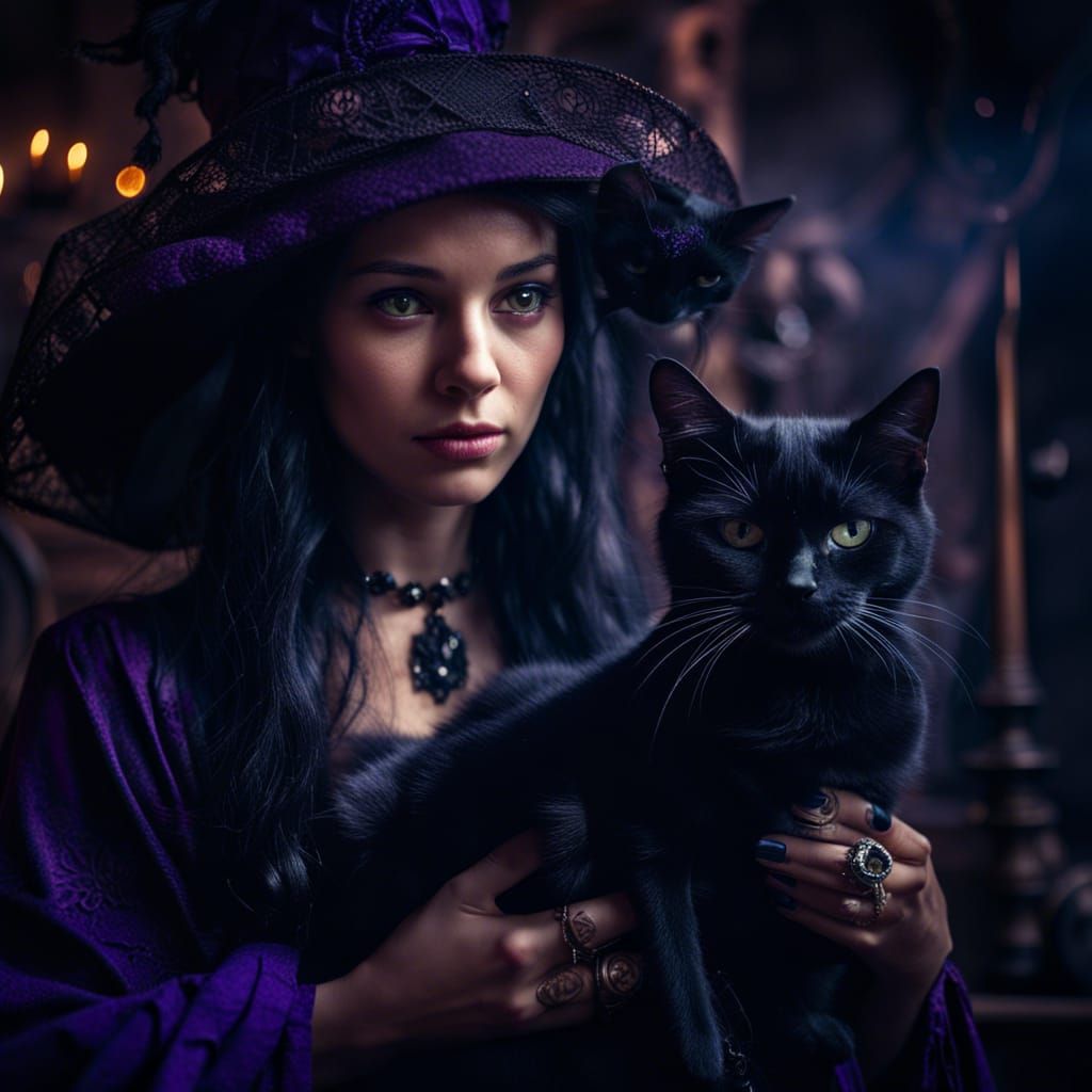 Violet Witch and her familiar - AI Generated Artwork - NightCafe Creator