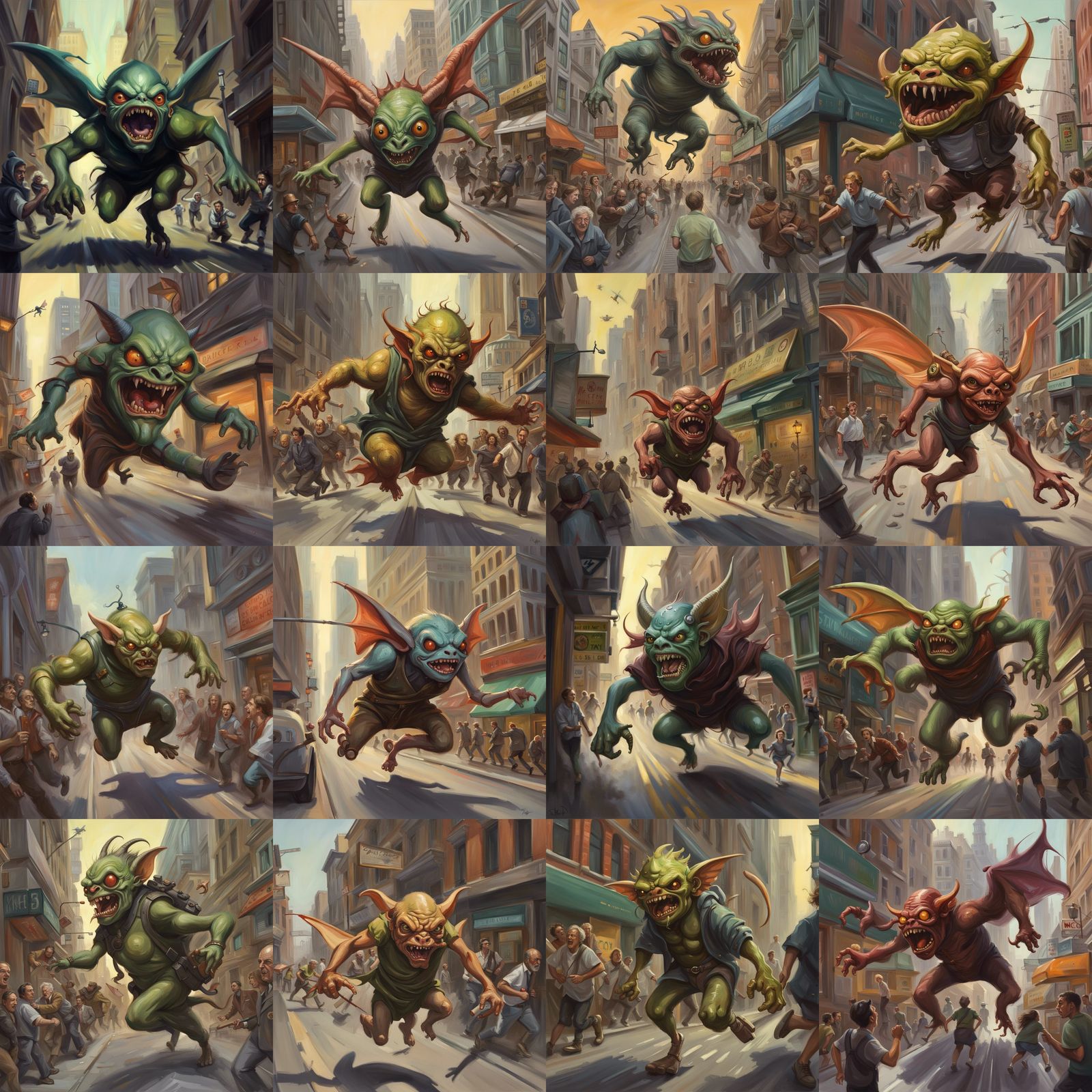 detailed painting of blabbering mouthy imp creature chasing people ...