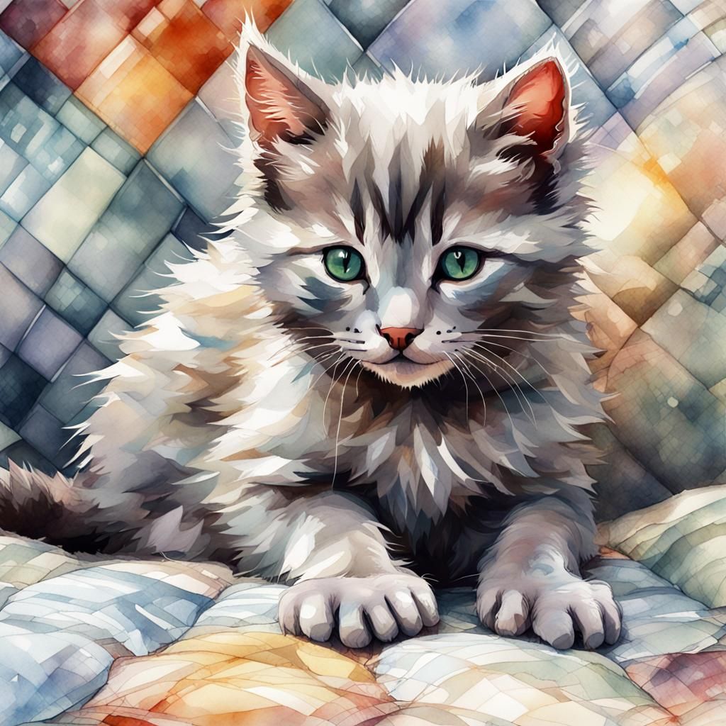 Grey Kitten On Patchwork - AI Generated Artwork - NightCafe Creator