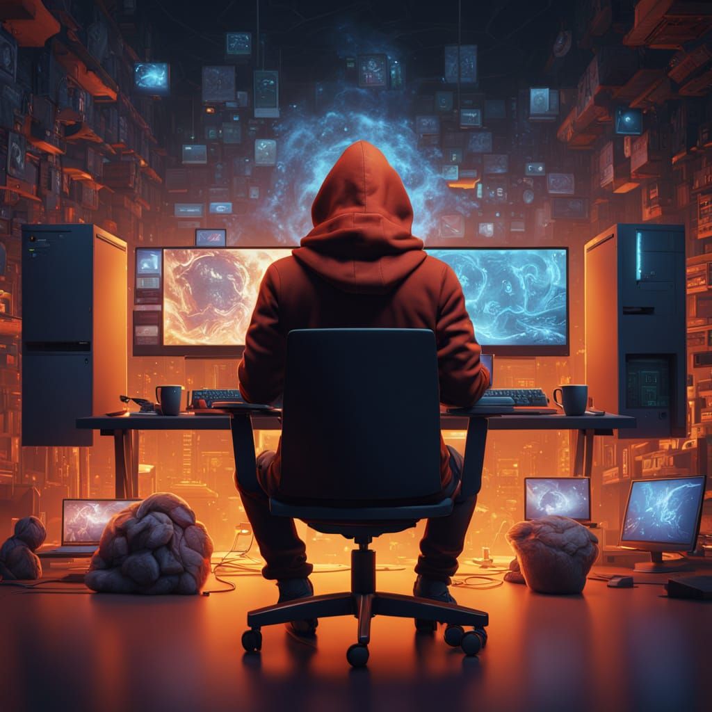 Cyberpunk Programmer in Fanciful 3D World - AI Art