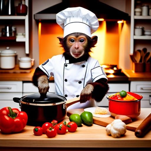 A Cute Chimp Chef Cooking - AI Generated Artwork - NightCafe Creator