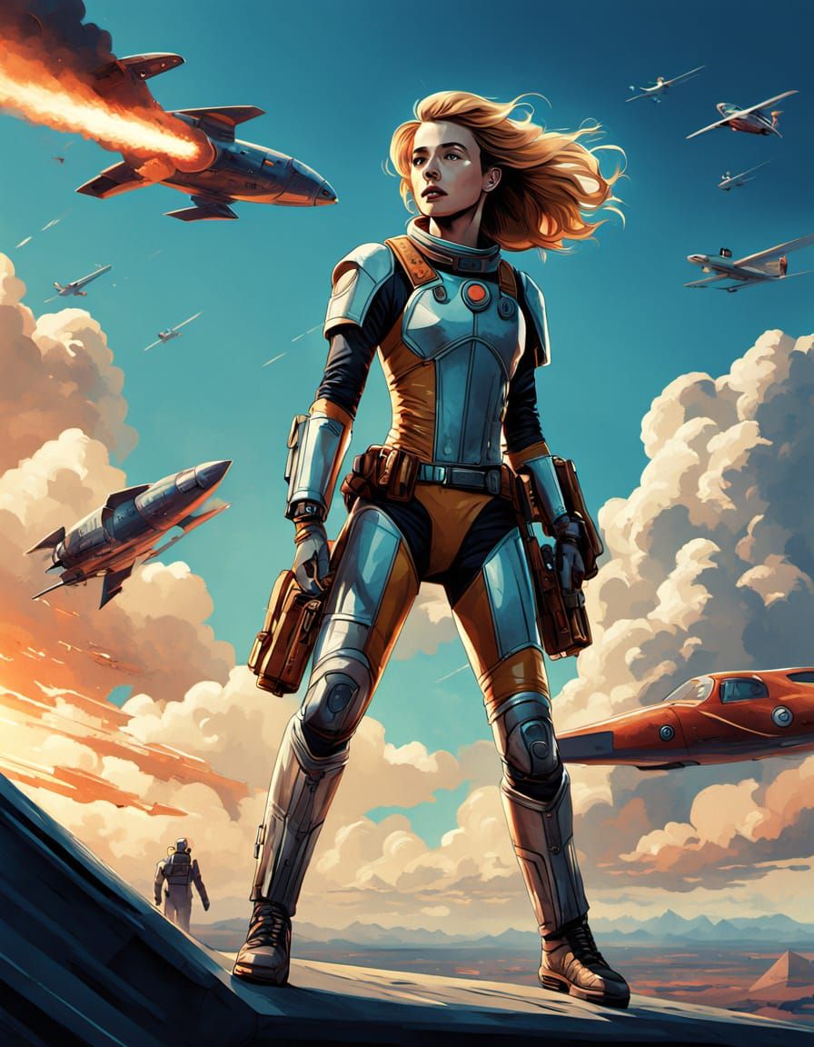 The Rocketeer Soars through the Clouds in Retro-Fu... - AI Art