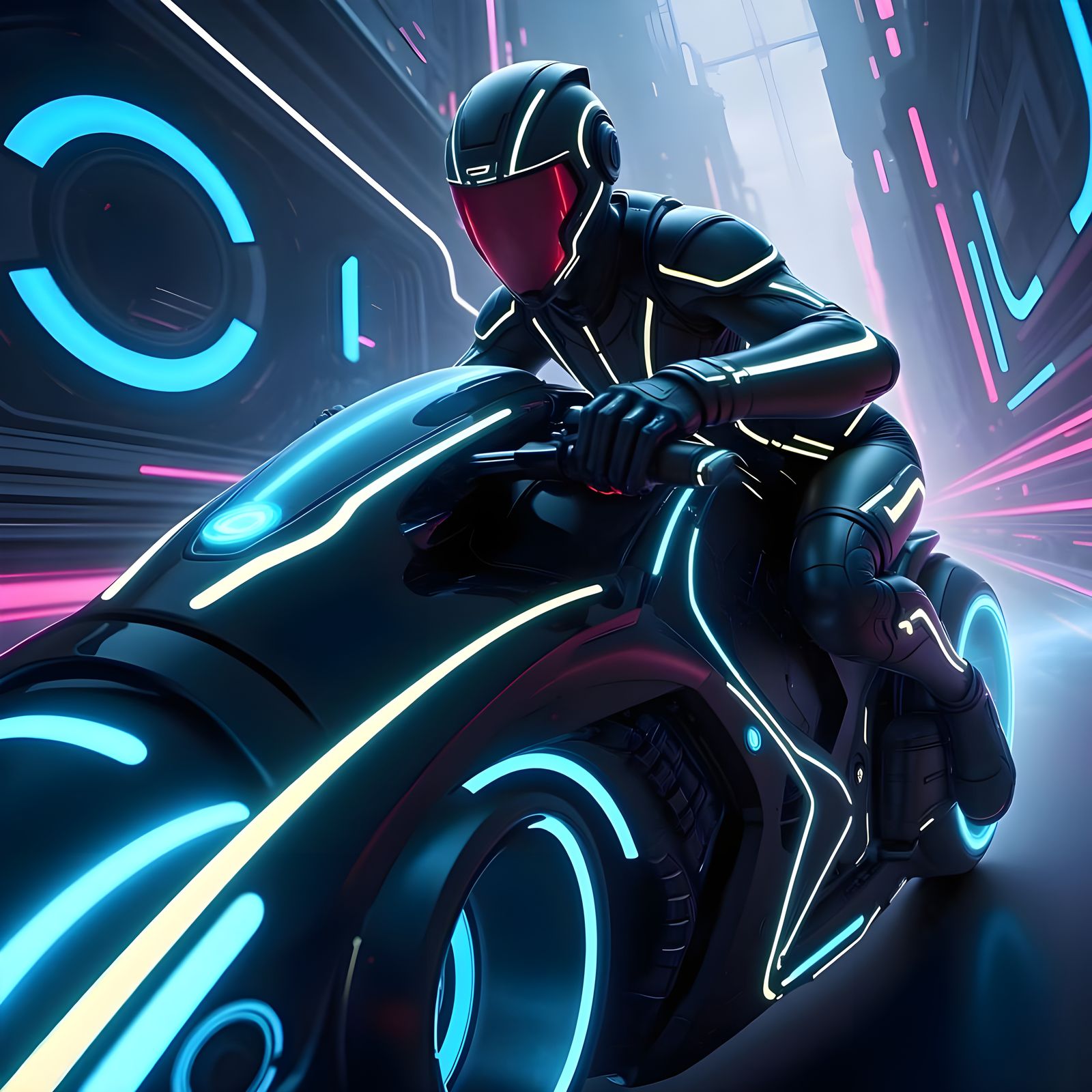 A beautiful gigantic, close up masterpiece of a gorgeous Tron woman ...