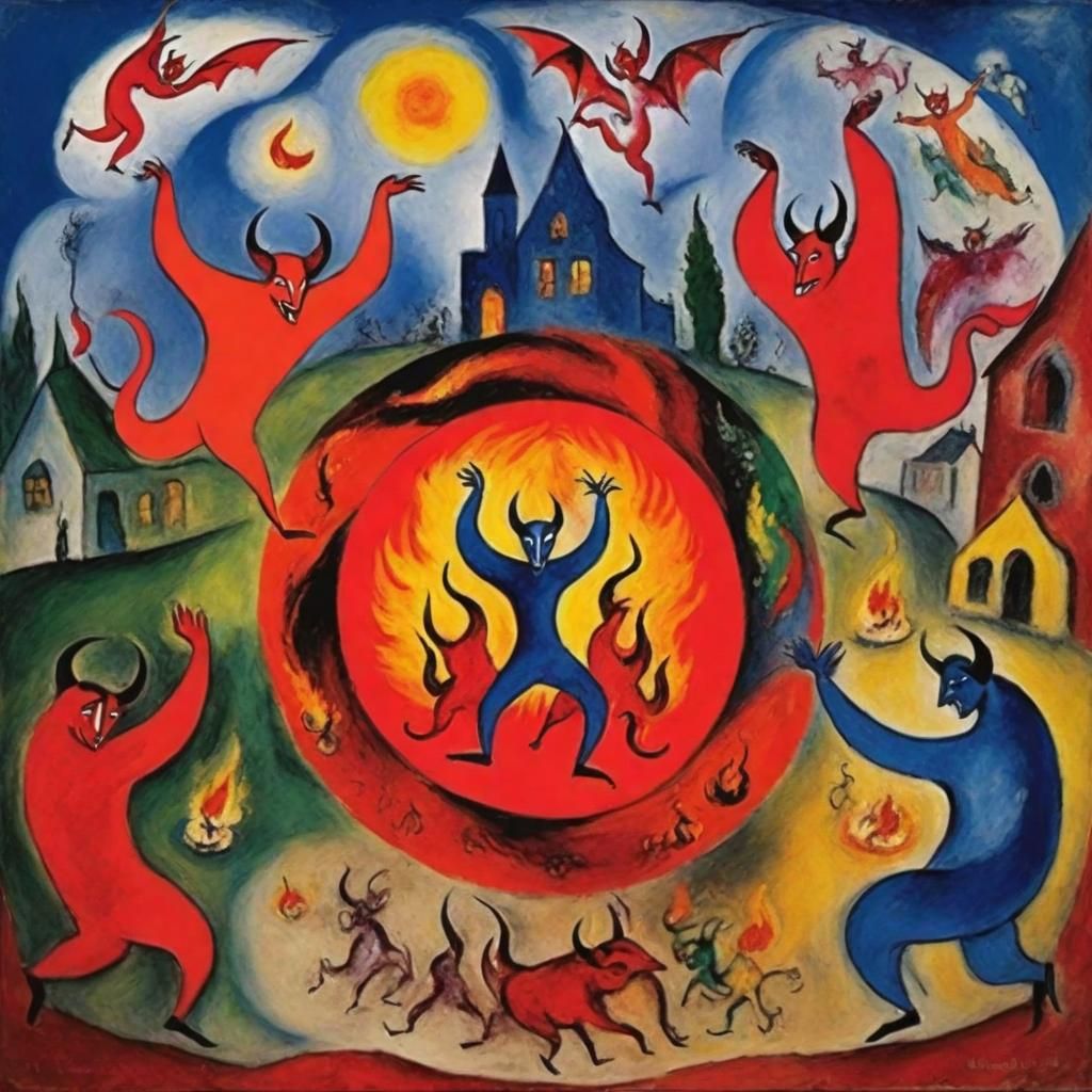 dancing devils in Chagall style - AI Generated Artwork - NightCafe Creator