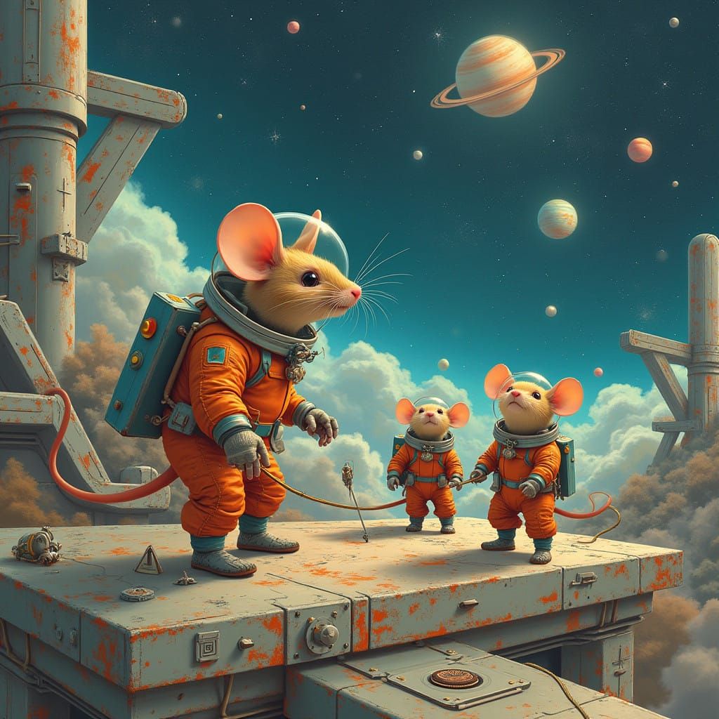 Space station being built in space by space mice - AI Art