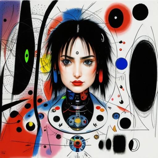 wacky abstract sketch of a psychotic female cyborg close-up face - AI ...