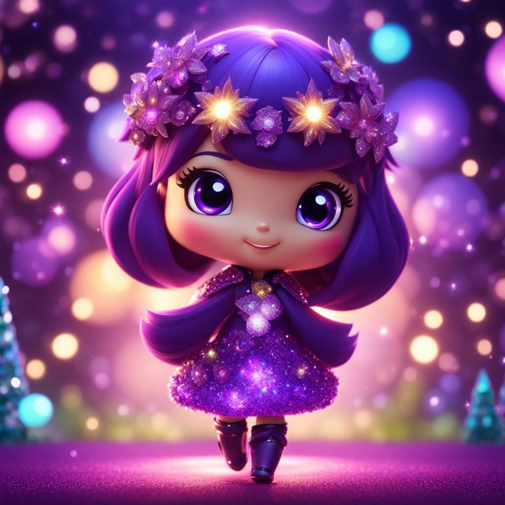 A joyful purple Chibi with lots of stars, glitter and sparkles! - AI ...