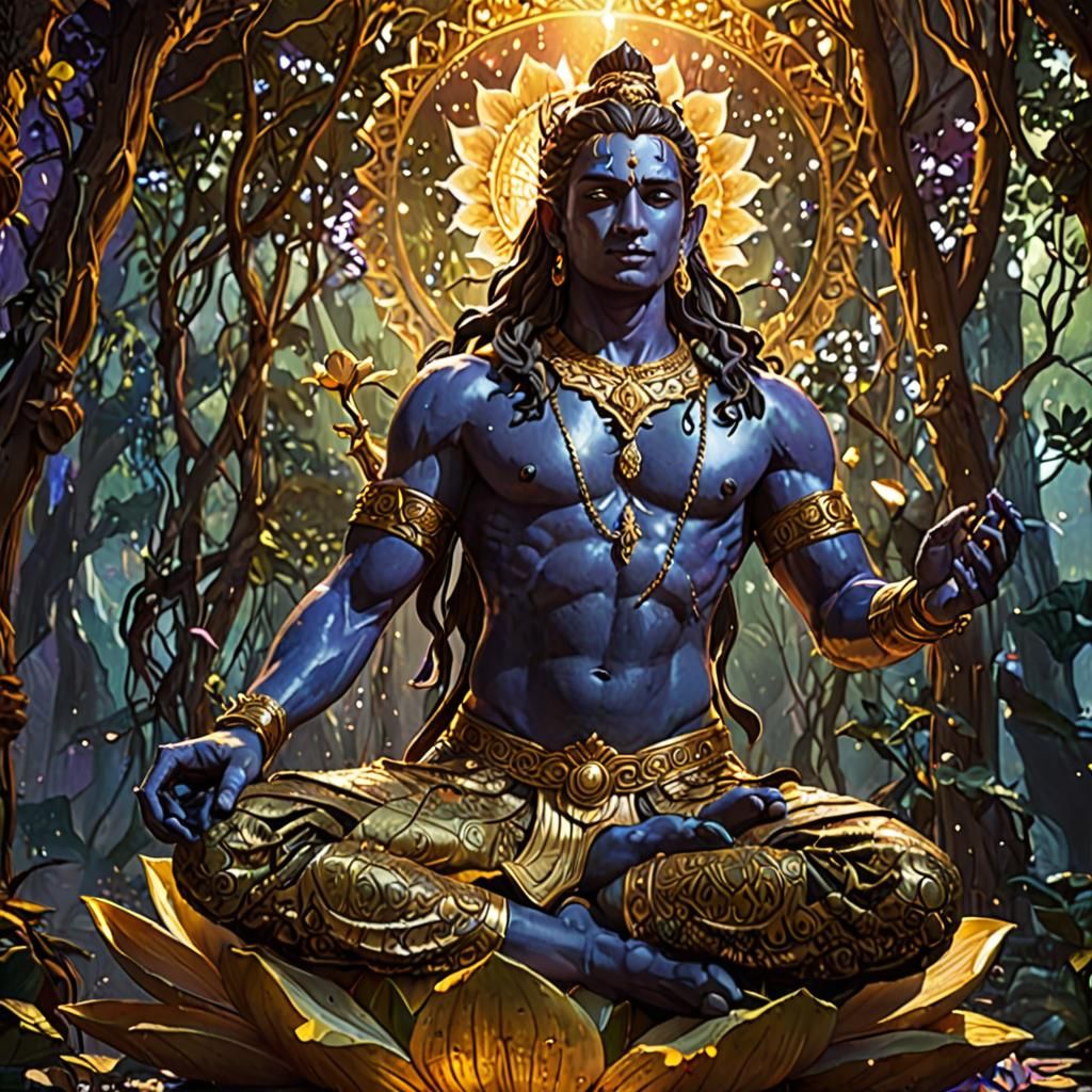 lord Vishnu - Lord Vishnu in Ancient Temple, Dark Fantasy Ma...