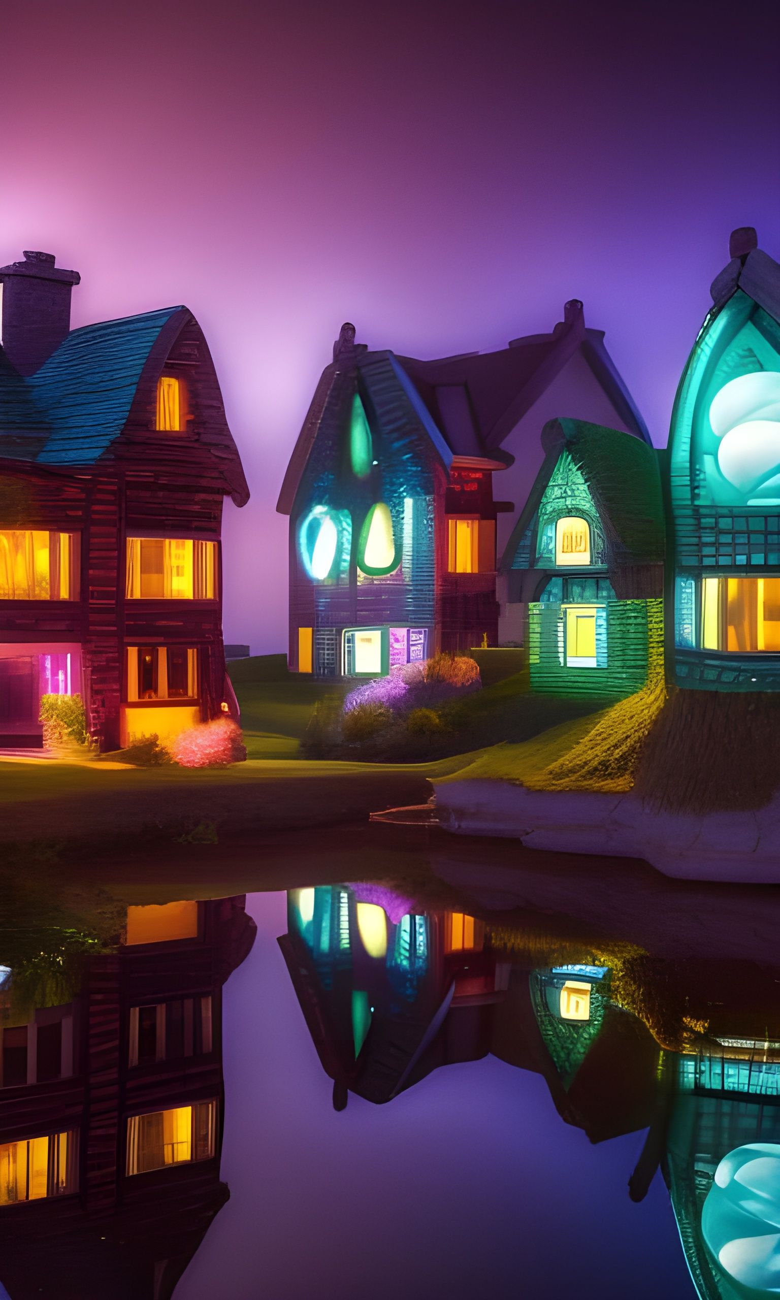 a fantasy alien nighttime landscape of houses - AI Generated Artwork ...