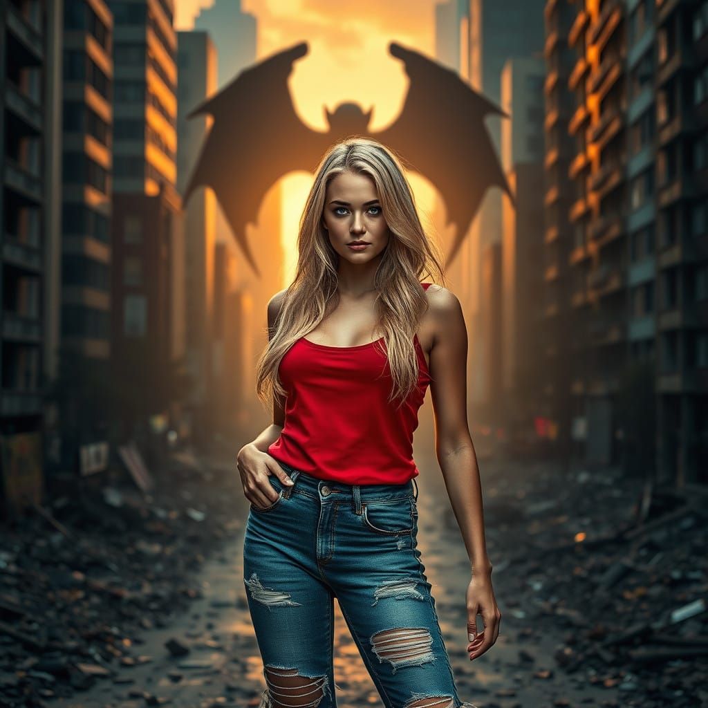Stunning Blonde Witch in a Post-Apocalyptic Citysc... - AI Art