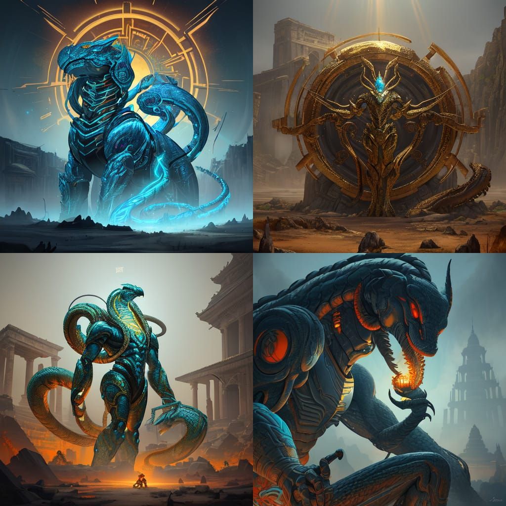 Cyberpunk Robot Naga: Humanoid Serpent Hybrid with... - AI Art