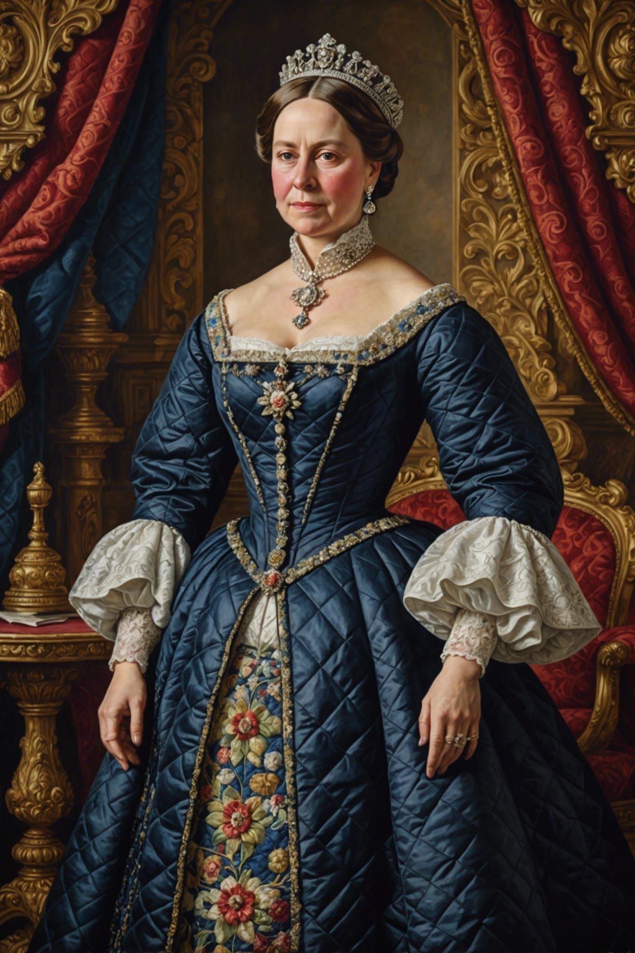 Portrait of a Queen wearing a quilted gown - AI Generated Artwork ...