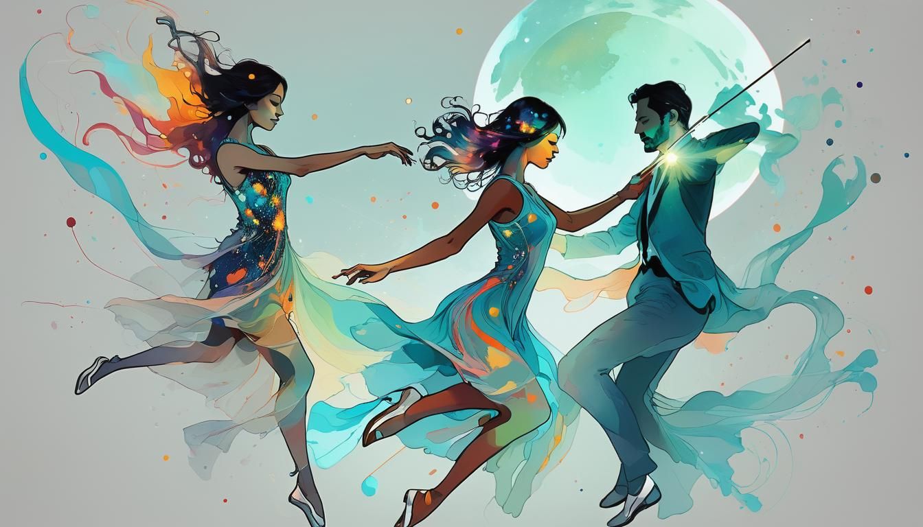 Spectrum Cosmic Serenade, bioluminescent, minimalism, orchestra, tango dancers, Conrad Roset ...