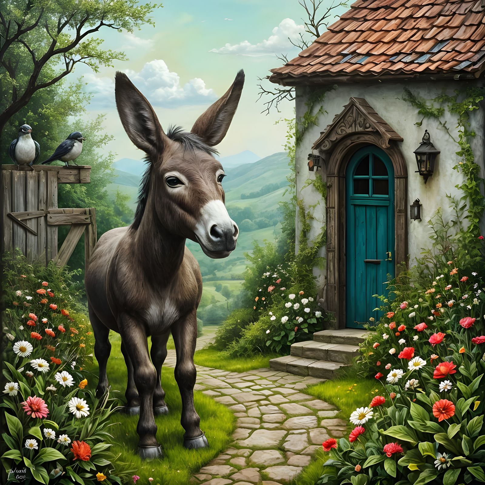 Donkey and Two Birds - Donkey and Two Birds