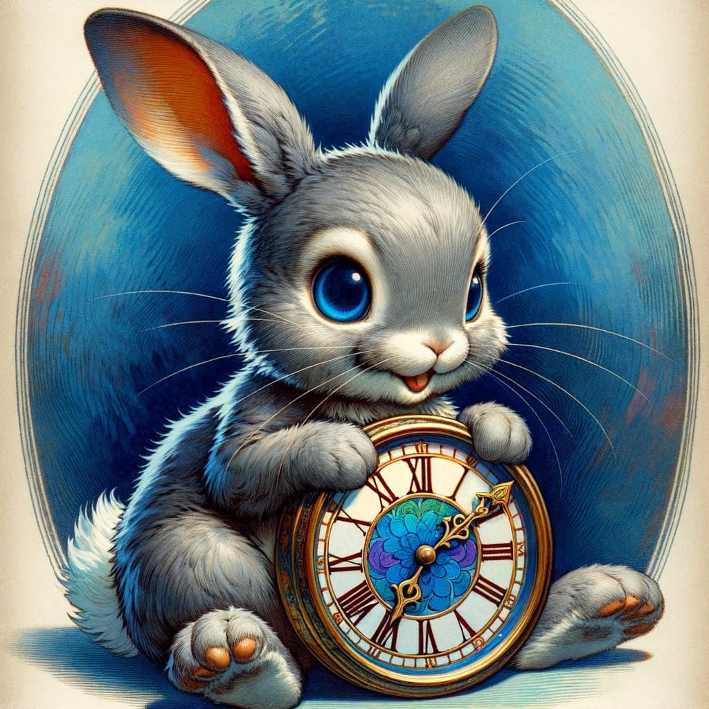 Whimsical 19th-Century Rabbit in a Colorful Clock ... - AI Art