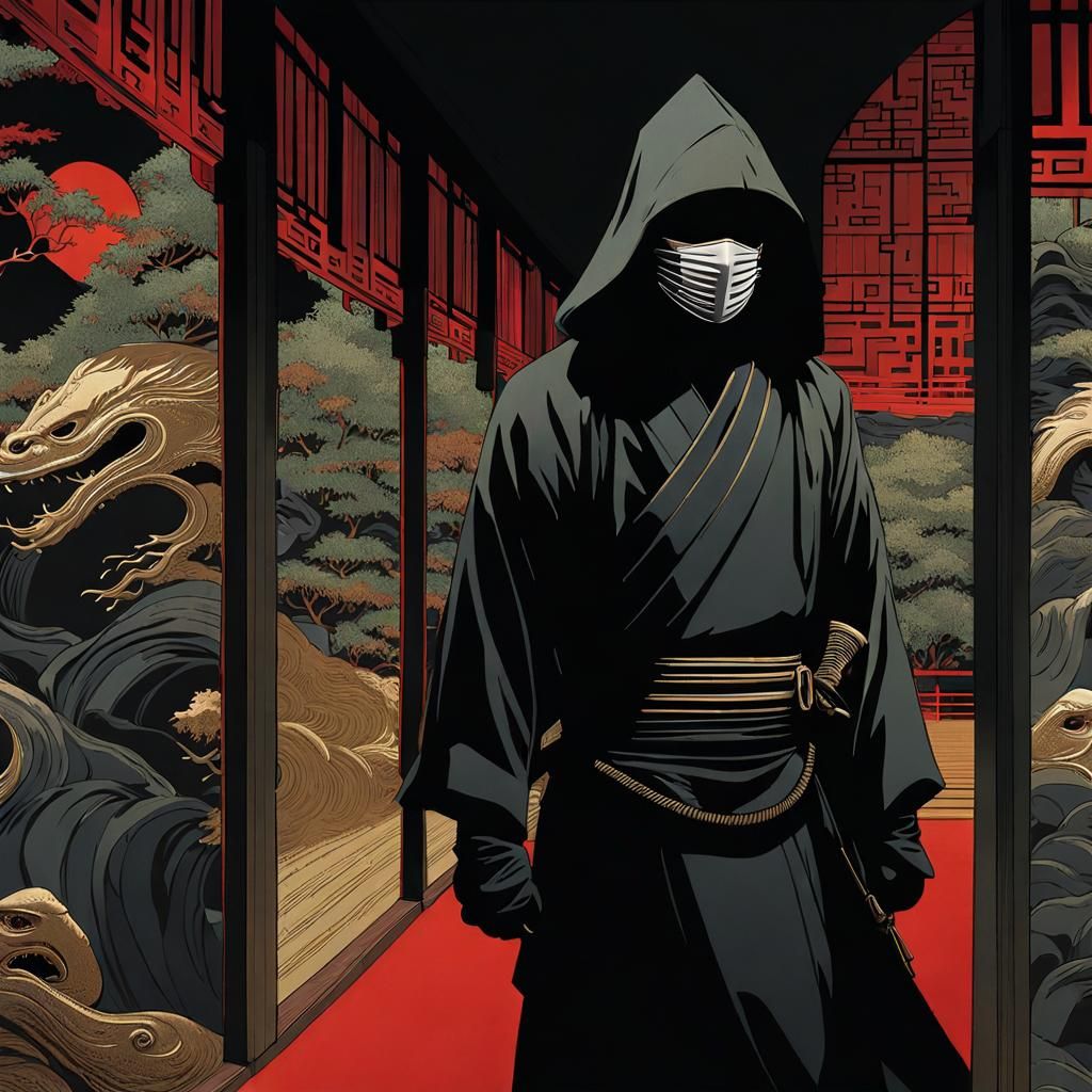 (Asian Style Noir Panels Depicting Mysterious Figures Ninja Shinobi Or ...