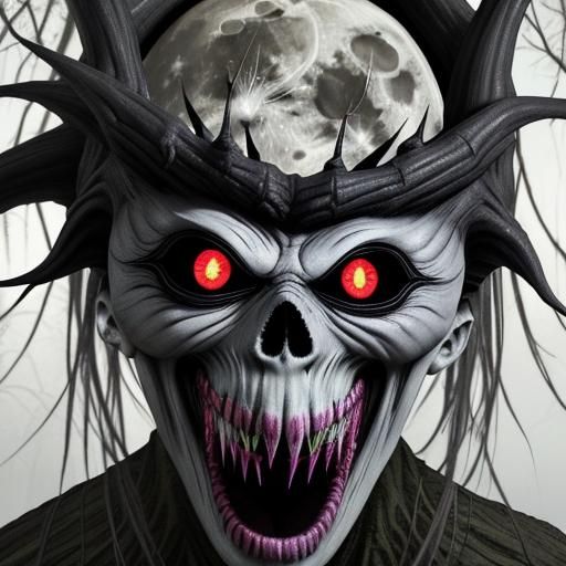 A creepy face in front of a full moon, by Aleksander Gierymski, digital ...