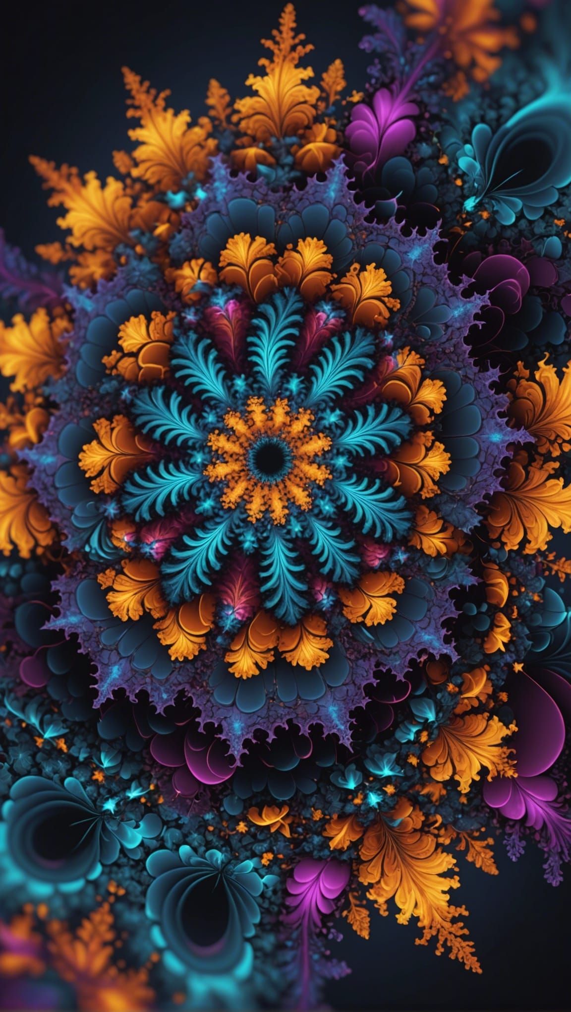 a intricate and complex mandelbrot fractal made of 3d textures ...