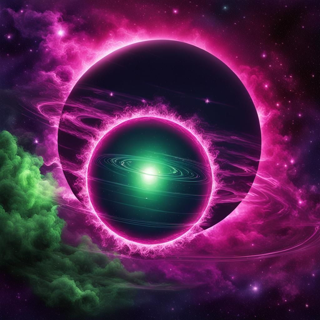 Green and magenta Solar eclipses in the Solar Systems - AI Generated ...